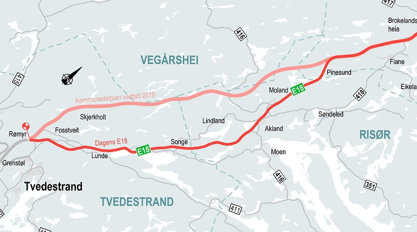 Nye Veier om E18 Tvedestrand-Bamble: Ikke et gjennomførbart prosjekt i dag