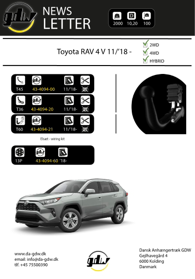 Toyota rav 4 Dansk anhængertræk GDW T60 og fast anhængertræk