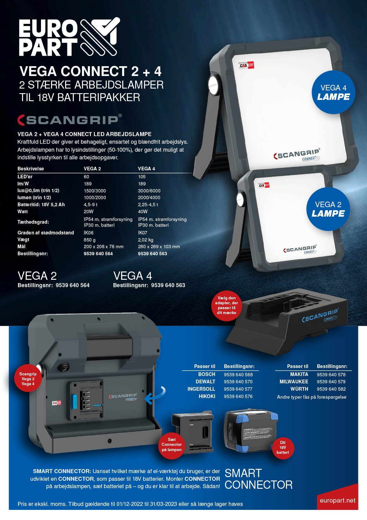 Europart kampagne på Scangrip Vega 2 + Vega 4 Smart Connect